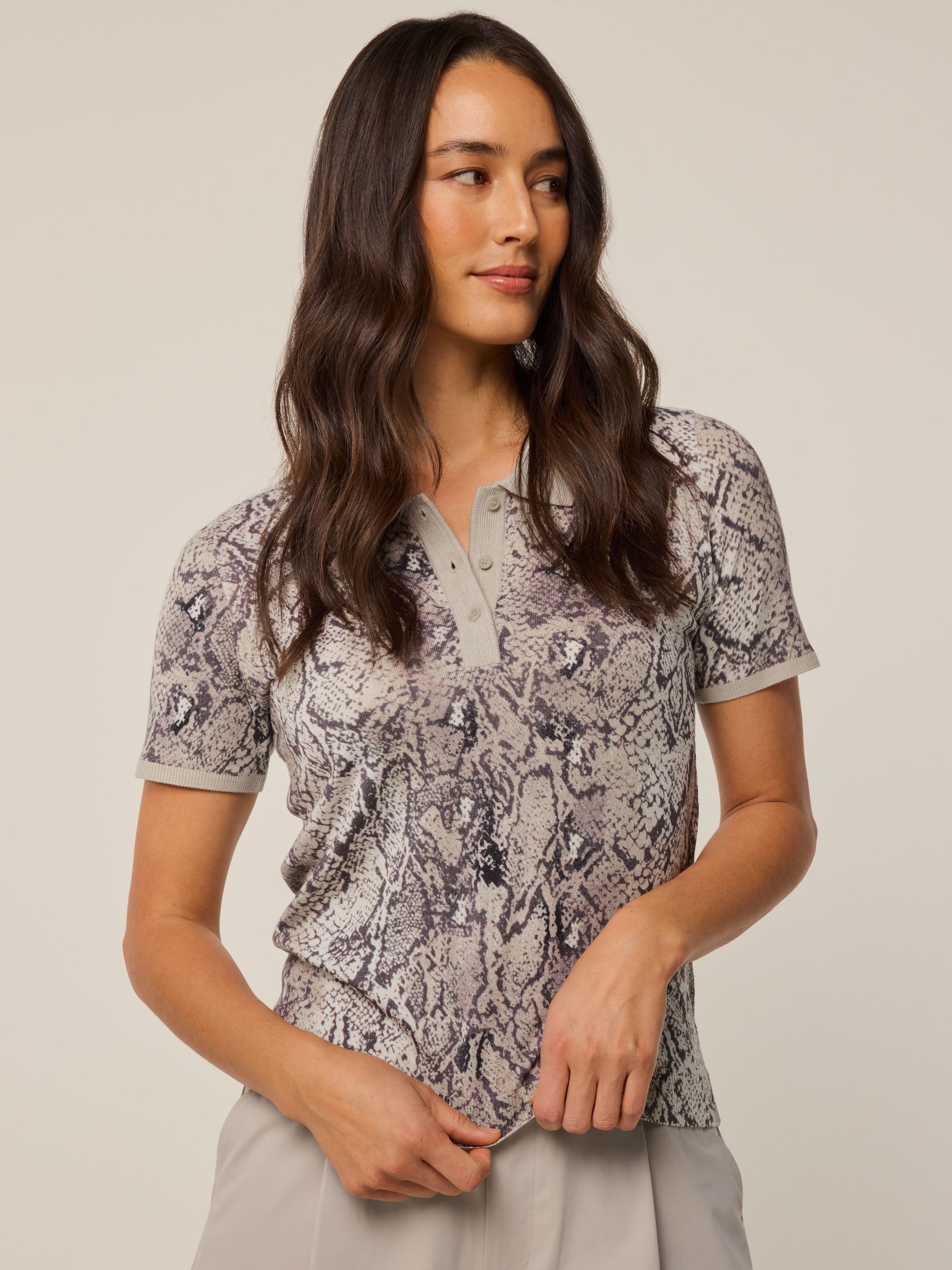 Womens Bardot Wolf Scales Short Sleeve Sweater Polo - Lightweight Wool ...